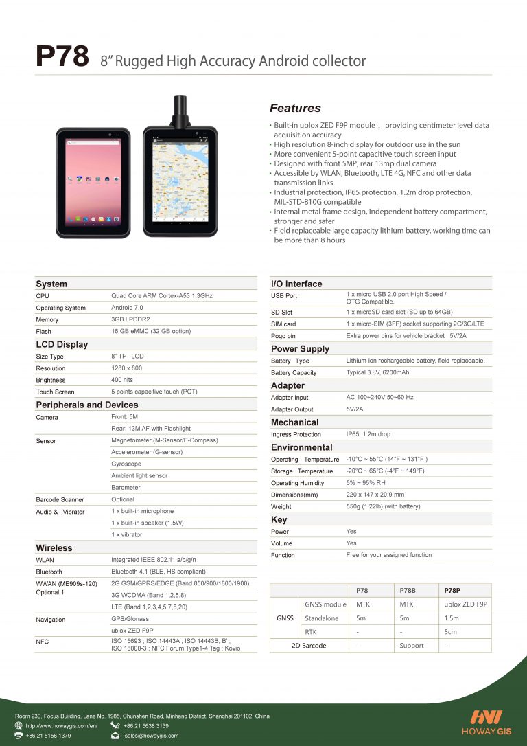 P78 8"Rugged High Accuracy Android Collector | Shanghai HowayGIS ...